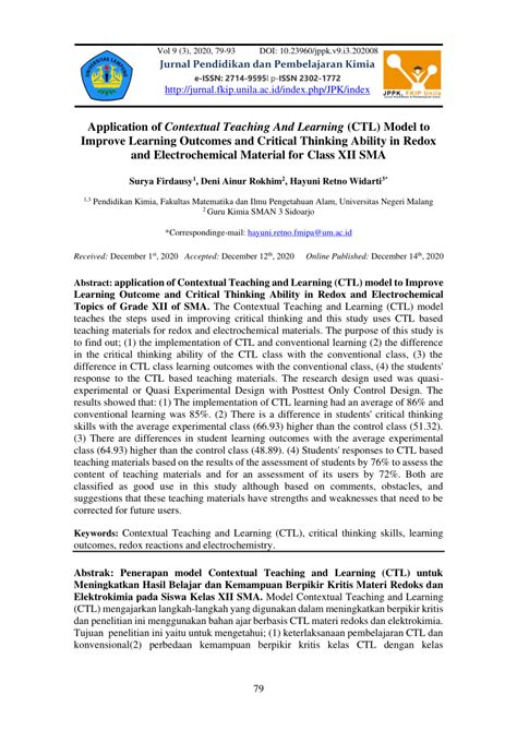 Pdf Application Of Contextual Teaching And Learning Ctl Model To