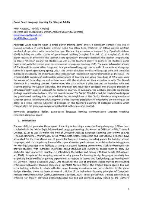 Pdf Game Based Language Learning For Bilingual Adults