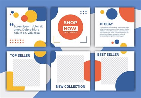 소셜 미디어 게시물 피드 템플릿 디자인 여름 정리 판매 프로모션 패션 브랜드 Ig 게시물에 대한 파스텔 블루 옐로우 오렌지와 화이트 벡터 일러스트와 함께 추상 패턴