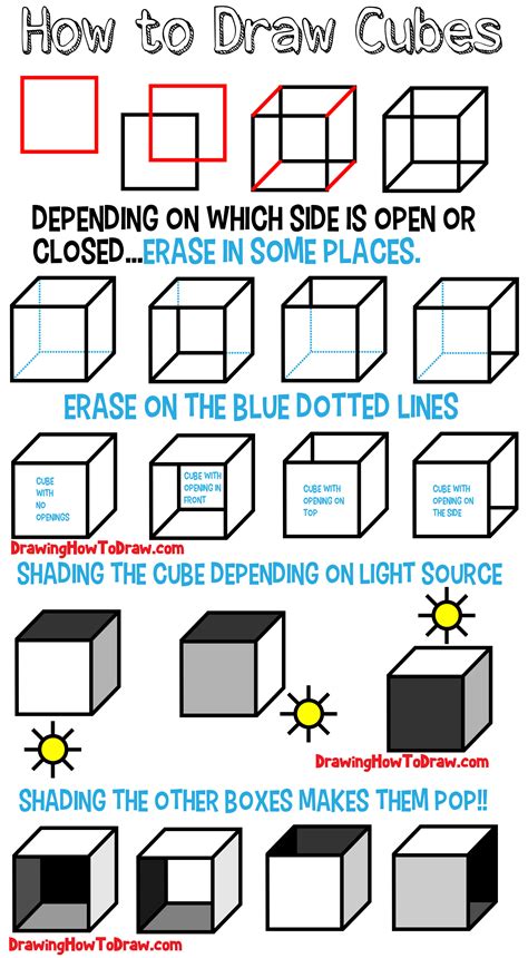 how to draw a cube shading and drawing cubes and boxes from different