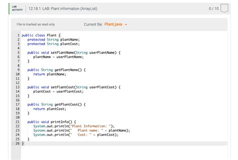 Solved 1218 Lab Plant Information Arraylist Given A Base