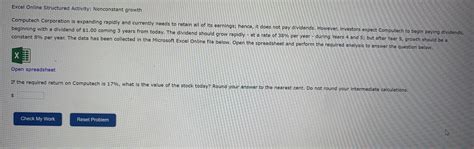 Solved Excel Online Structured Activity Nonconstant Growth Chegg Com