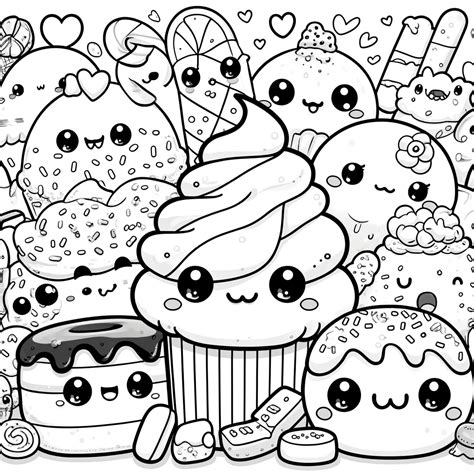 Cute Kawaii Sweets Candy Ice Cream Cup Cakes Free Coloring Pages For