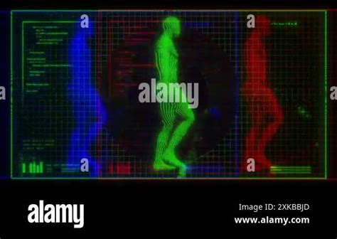 Looping Data Screen With Walking Human Figure Digital Information