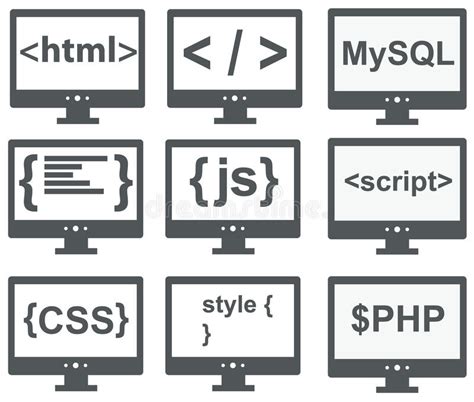 Vektorsammlung Web Entwicklungs Ikonen Html Css Tag Mysq Stock