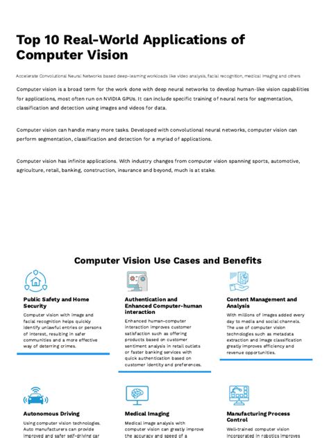 Top 10 Real World Applications Of Computer Vision Pdf