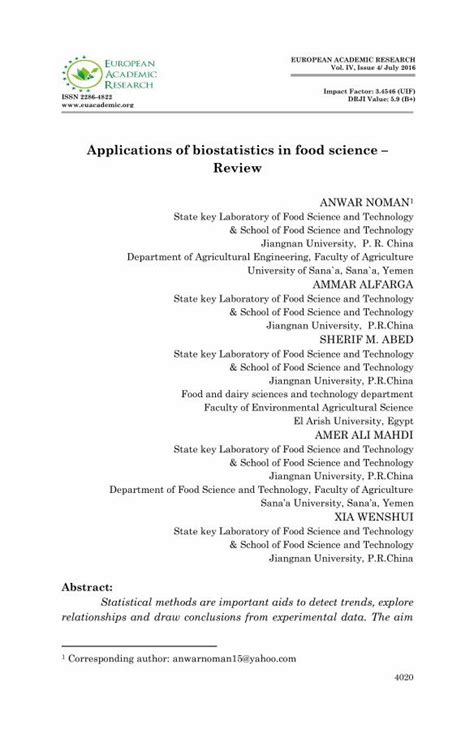 Pdf Applications Of Biostatistics In Food Science Uploadarticle 2679 Pdf