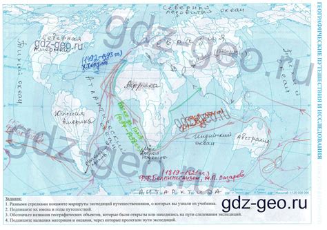 География 5 класс контурная карта страница 6 7 имена русских путешественников на карте мира