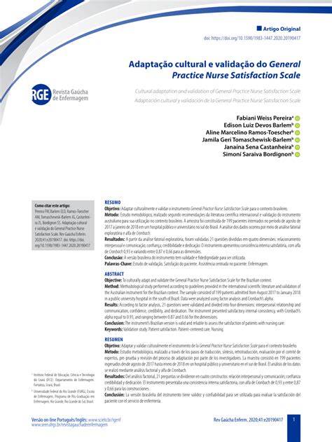 Pdf Cultural Adaptation And Validation Of The General Practice Nurse Satisfaction Scale