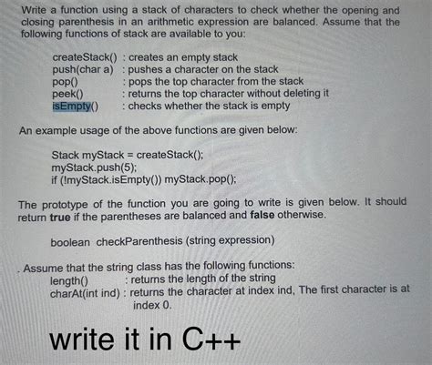 Solved Write A Function Using A Stack Of Characters To Check Chegg