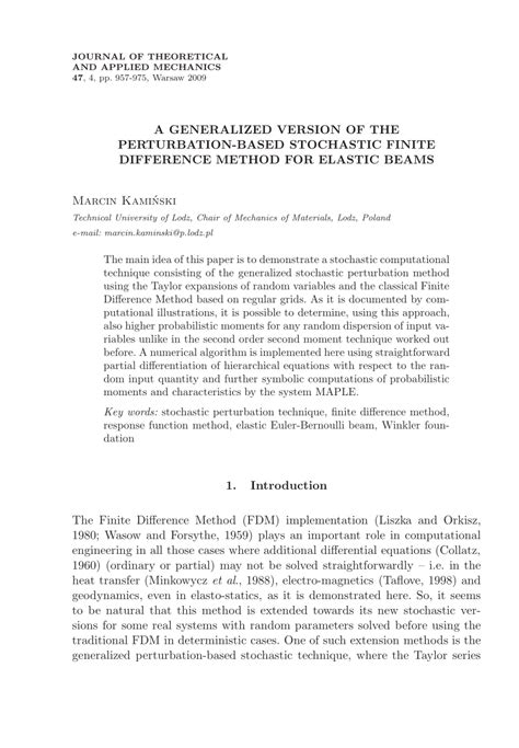 Pdf A Generalized Version Of The Perturbation Based Stochastic Finite
