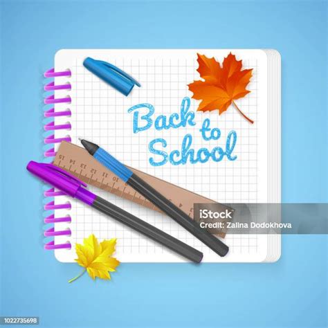 노트북 및 학교 다채로운 밝은 배경 다시 학교로 편지지 엽서에 제공 합니다 벡터 일러스트 레이 션 개념에 대한 스톡 벡터 아트 및 기타 이미지 Istock