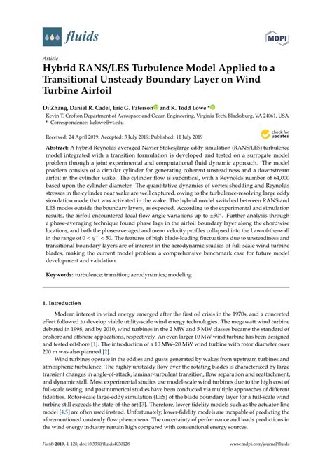 Pdf Hybrid Ransles Turbulence Model Applied To A Transitional