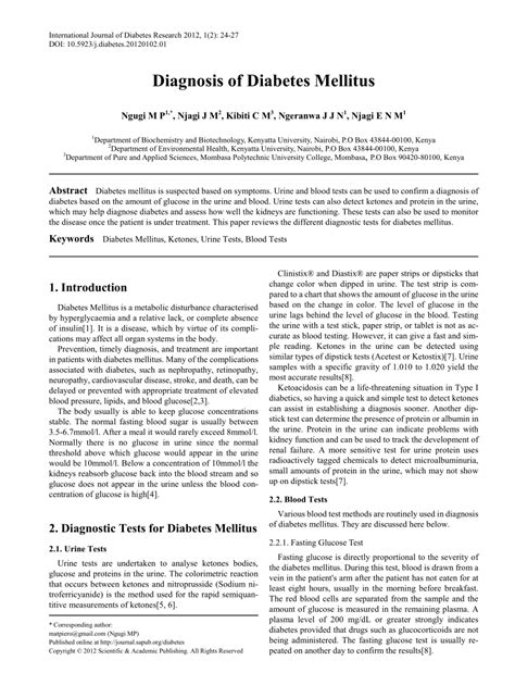 PDF Diagnosis Of Diabetes Mellitus