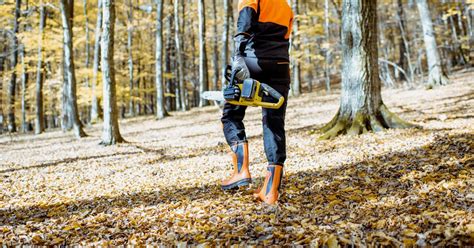 숲에서 전기톱을 들고 걷는 보호 작업복을 입은 전문 벌목꾼의 초상화 뒷모습 사진 Unsplash의 직장에서 남자 이미지