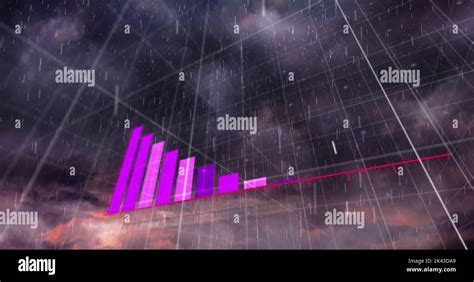 Image Of Statistical Data Processing Over Thunderstorm And Rain Falling Against Dark Clouds