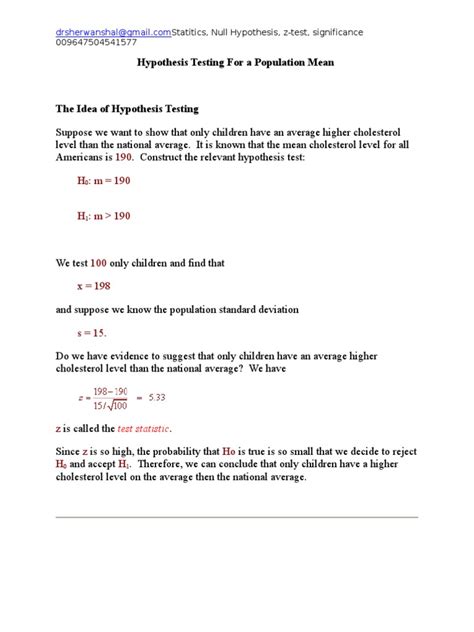 Null Hypothesis Statistics Z Test Significance Pdf Statistical Hypothesis Testing