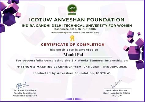 Python Machinelearning Ai Internship Research Igdtuw