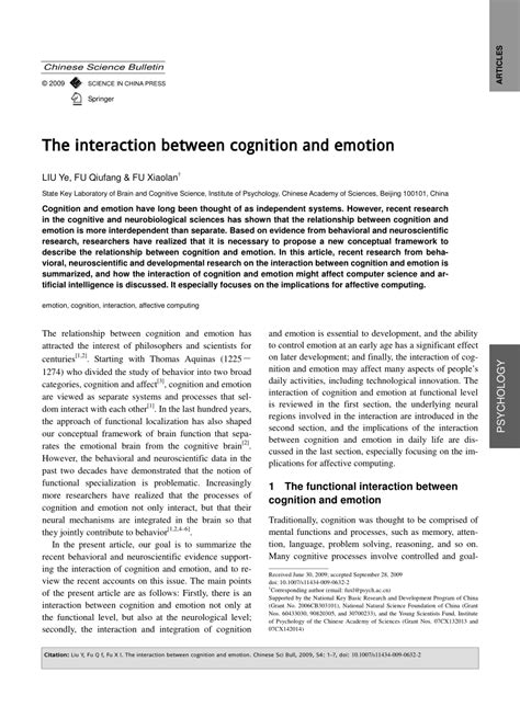 Pdf The Interaction Between Cognition And Emotion