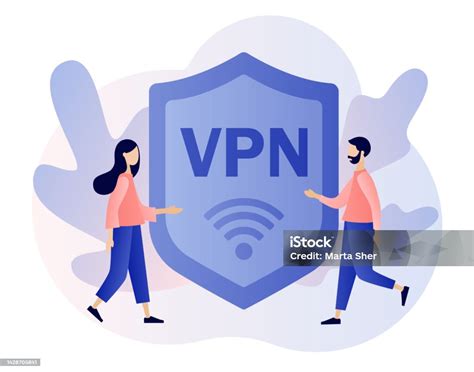 Vpn 서비스 표지판 가상 사설망 개념 사이버 보안 안전한 웹 트래픽 데이터 보호 원격 서버 현대 플랫 만화 스타일 흰색 배경에