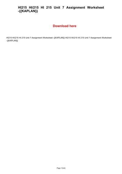 Hi215 Hi 215 Hi 215 Unit 7 Assignment Worksheet {{kaplan}}