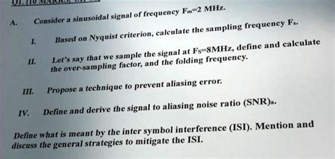 Solved Consider A Sinusoidal Signal Of Frequency Fm 2 Mhz Based On