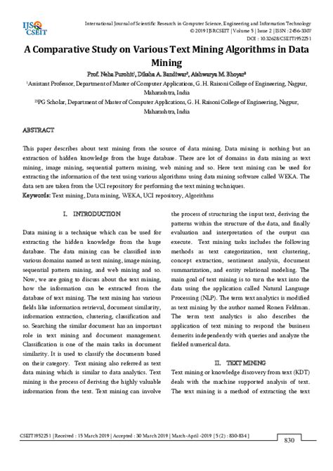 Pdf A Comparative Study On Various Text Mining Algorithms In Data