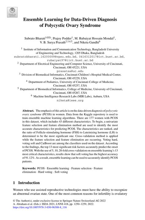 Pdf Ensemble Learning For Data Driven Diagnosis Of Polycystic Ovary Syndrome