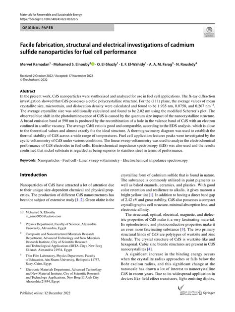 Pdf Facile Fabrication Structural And Electrical Investigations Of
