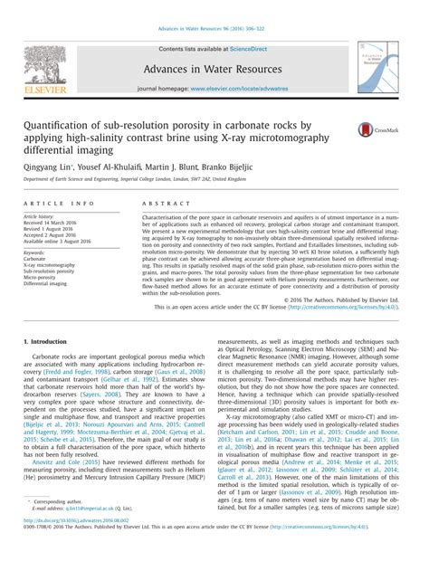 Pdf Quantification Of Sub Resolution Porosity In Carbonate Rocks By Applying High Salinity