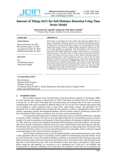 PDF Internet Of Things IoT For Soil Moisture Detection Using Time Series Model