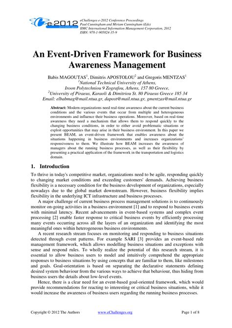 PDF An Event Driven Framework For Business Awareness Management