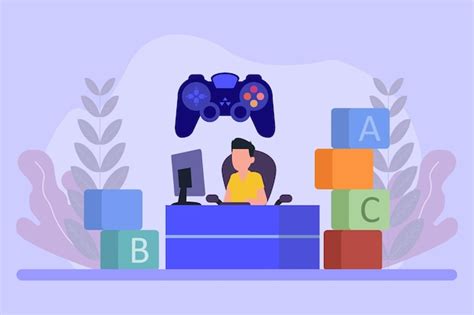 Premium Vector A Man Is Sitting At A Computer With A Game Controller
