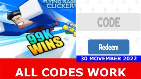 All Codes Work Upd Flying Race Clicker Roblox November 30 2022 Youtube