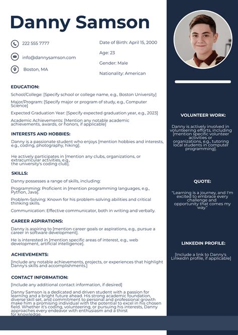 Free Personal Profile Templates Editable And Printable