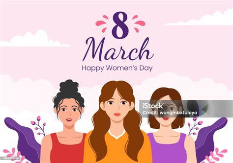 3월 8일 세계 여성의 날 플랫 만화 손으로 그린 랜딩 페이지 템플릿에서 여성의 업적을 축하하는 그림 Breakthebias에 대한 스톡 벡터 아트 및 기타 이미지 Istock