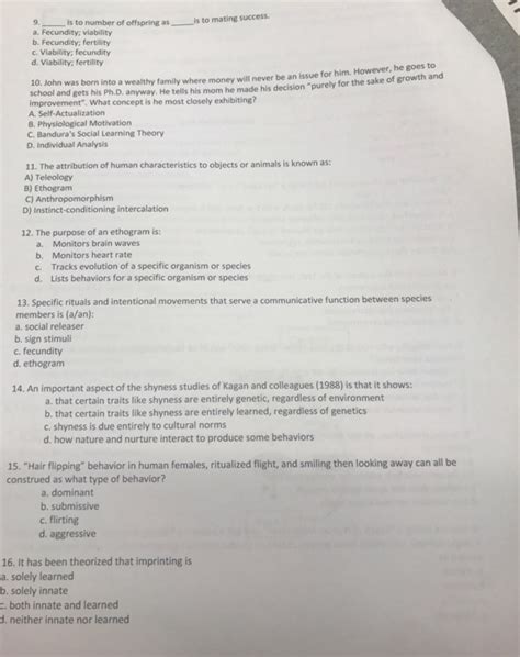 Solved Is To Mating Success 9 A Fecundity Viability B