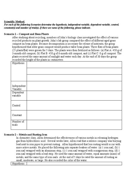 Scenarios Scientific Method Answer Key Pdf Compost Hypothesis