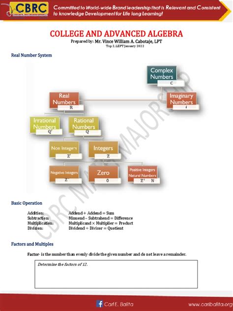 College And Advanced Algebra Handout Pdf Equations Factorization