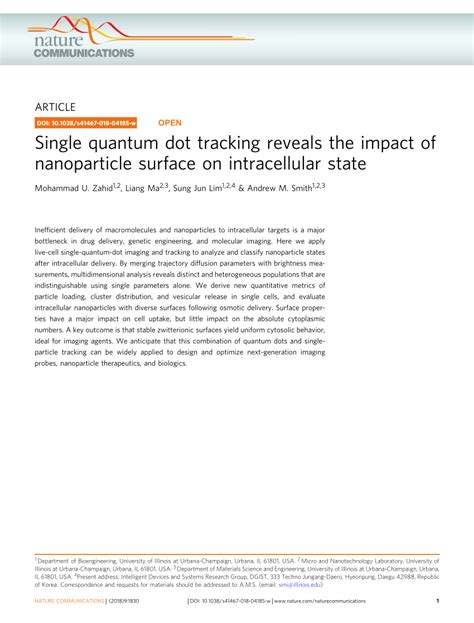 Pdf Single Quantum Dot Tracking Reveals The Impact Of Nanoparticle