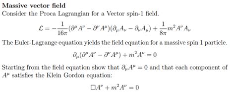 Solved Massive Vector Field Consider The Proca Lagrangian