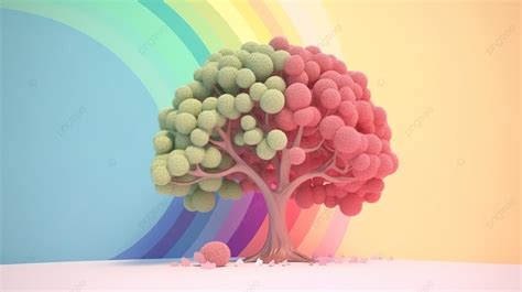 놀라운 3d 렌더링의 파스텔 추상 무지개 나무 3d 렌더링 세우다 귀여운 무지개 배경 일러스트 및 사진 무료 다운로드