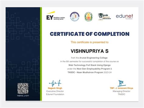Vishnupriya S On Linkedin Webdevelopment Django Fullstack Nextgenemployability Tnsdc Edunet