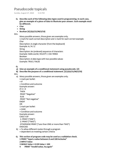 Pseudocode Topicals Pdf Control Flow Software Development