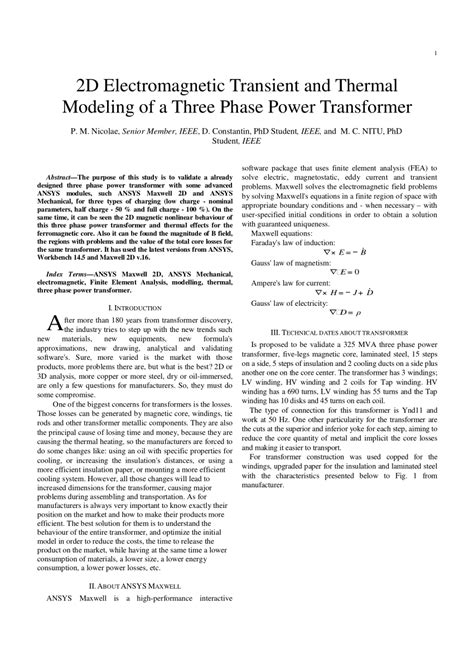 Pdf 2d Electromagnetic Transient And Thermal Modeling Of A Three Phase Power Transformer