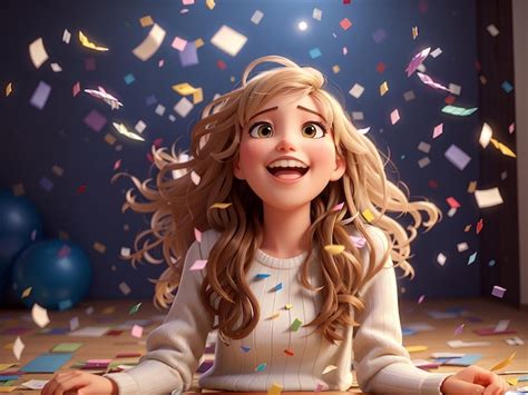 Premium Ai Image Portrait Of Lovely Amazed Cheerful Girl Sitting Having Fun Flying Confetti