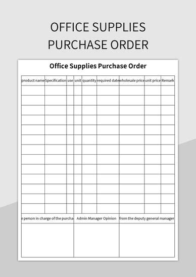 Office Supplies Purchase Order Excel Template And Google Sheets File For Free Download Slidesdocs