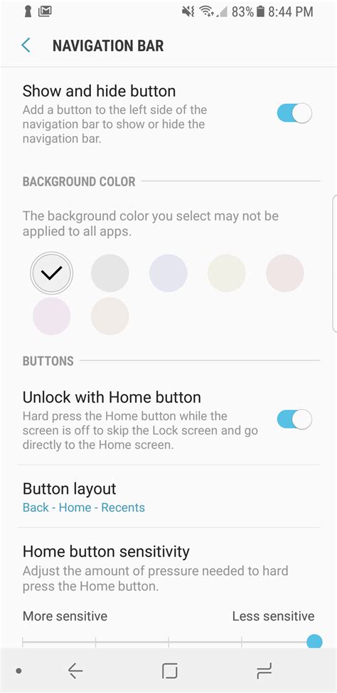 Samsung Settings Display Navigation Bar Background Color Options Suddenly Limited