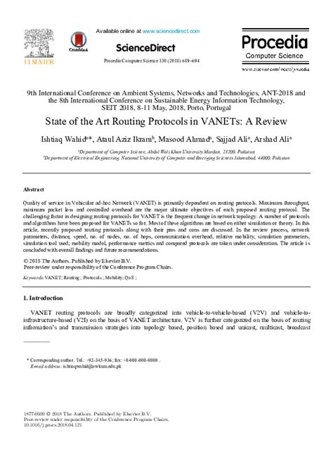Pdf State Of The Art Routing Protocols In Vanets A Review