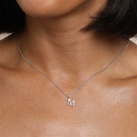 M Pavé Initial Silver Necklace Astrid And Miyu Necklaces